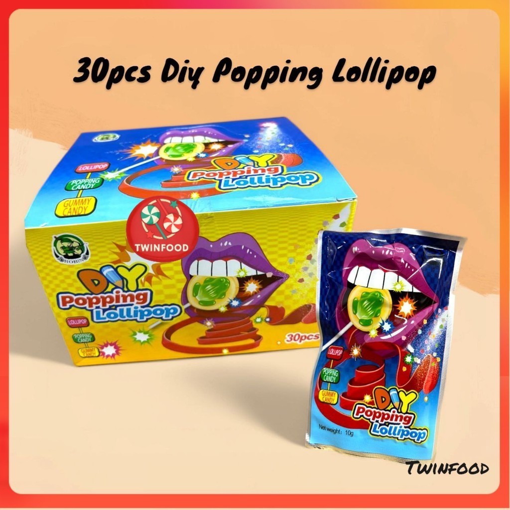 30pcs x 10g Robin DIY Popping Candy lollipop Inside gummy candy ...
