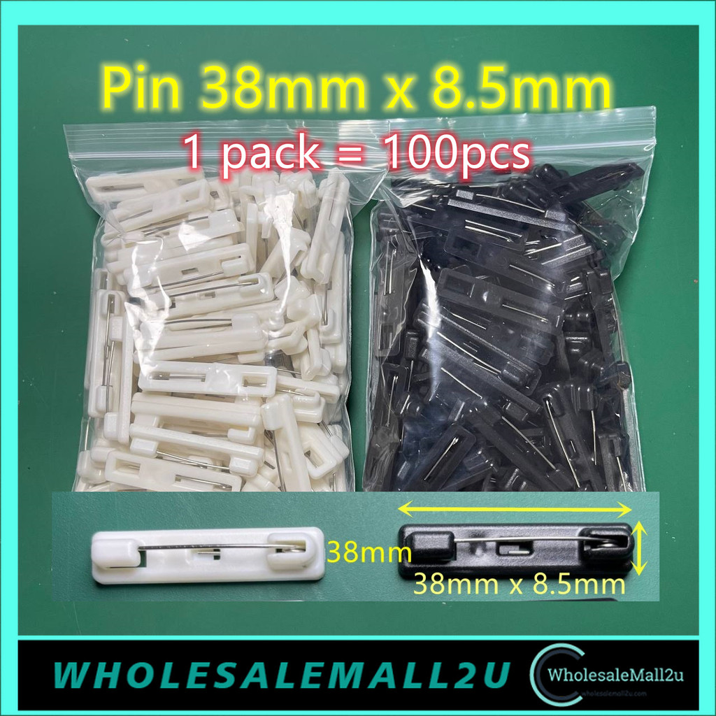 (1 pack = 100pcs) 38mm Pin For Nametag WHITE and BLACK 38mm x 8.5mm ...