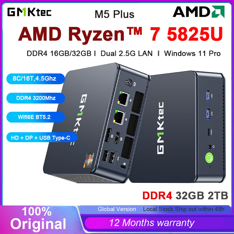 GMKtec M5 Plus/M5 Ultra AMD Ryzen 7 5825U/R7 7730U Windows 11 Pro Dual ...
