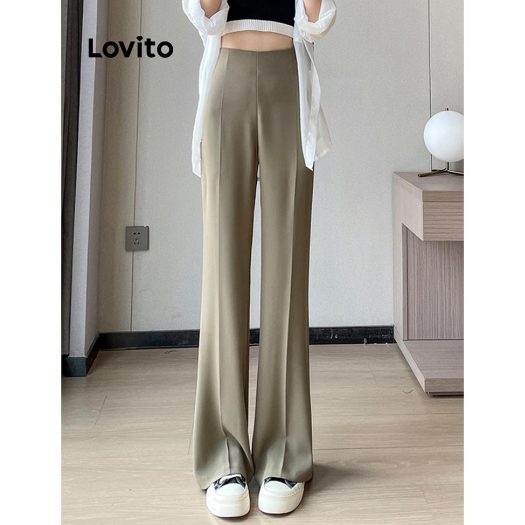 Lovito Elegant Plain Basical Pants for Women LNE75208 | Shopee Malaysia
