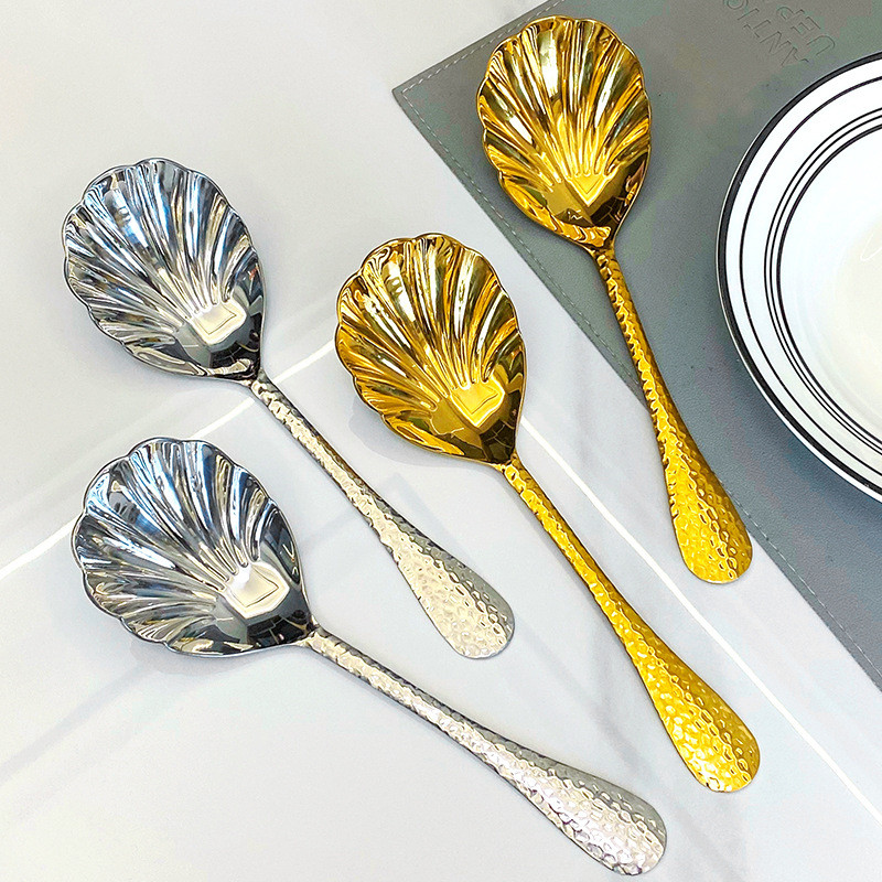 18/10 Stainless Steel Hammered Shell Spoon Stainless Steel Public Spoon ...