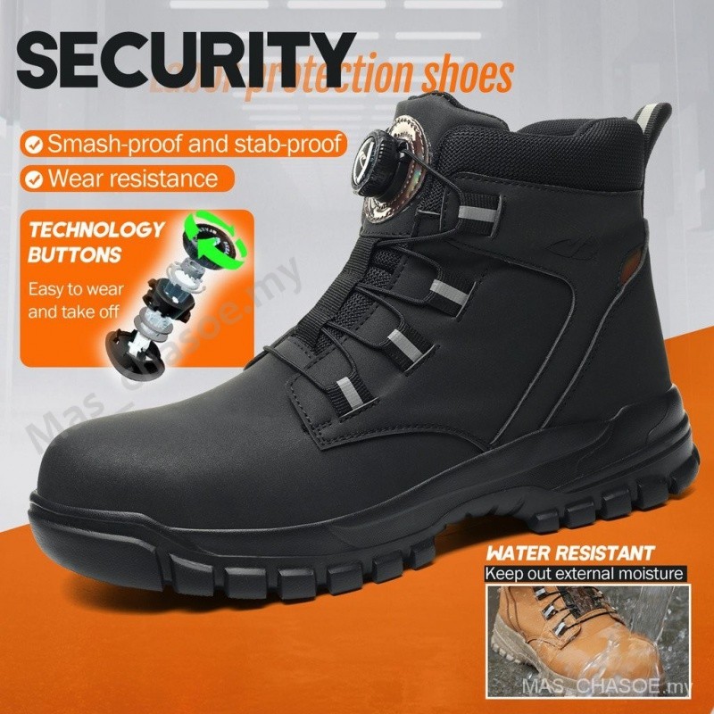 Rotating Buttons Men Safety Boots Autumn Winter Steel Toe Work Boots ...