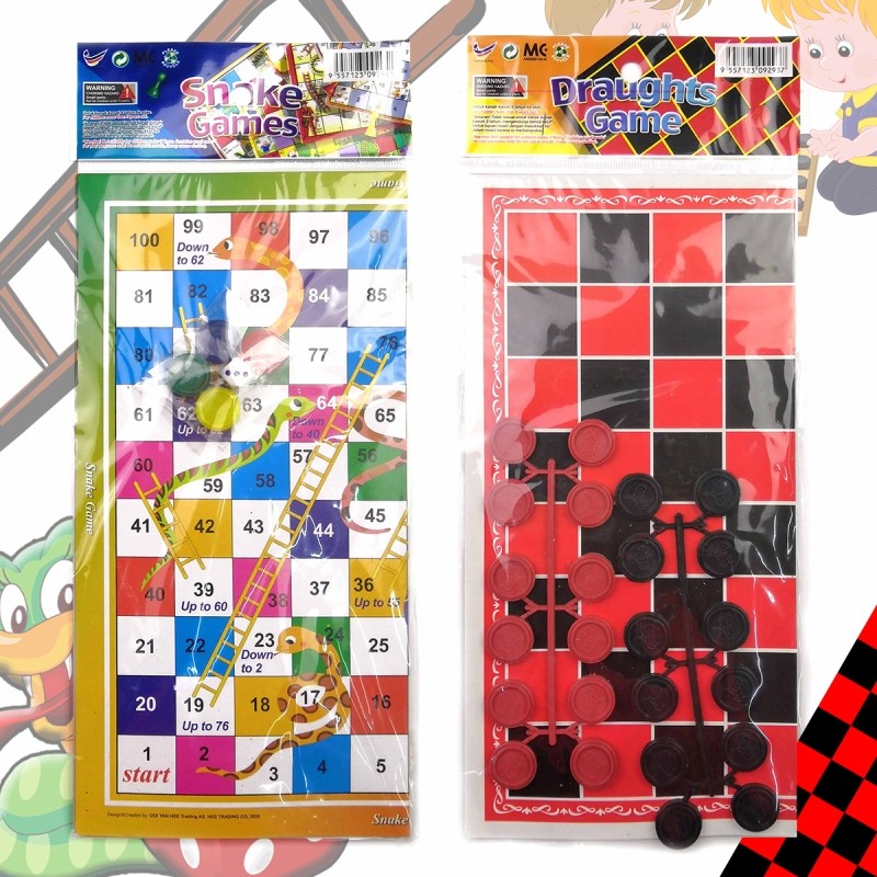 Kids Classic Board Game - Snake and Ladder, Draughts Checkers Family ...
