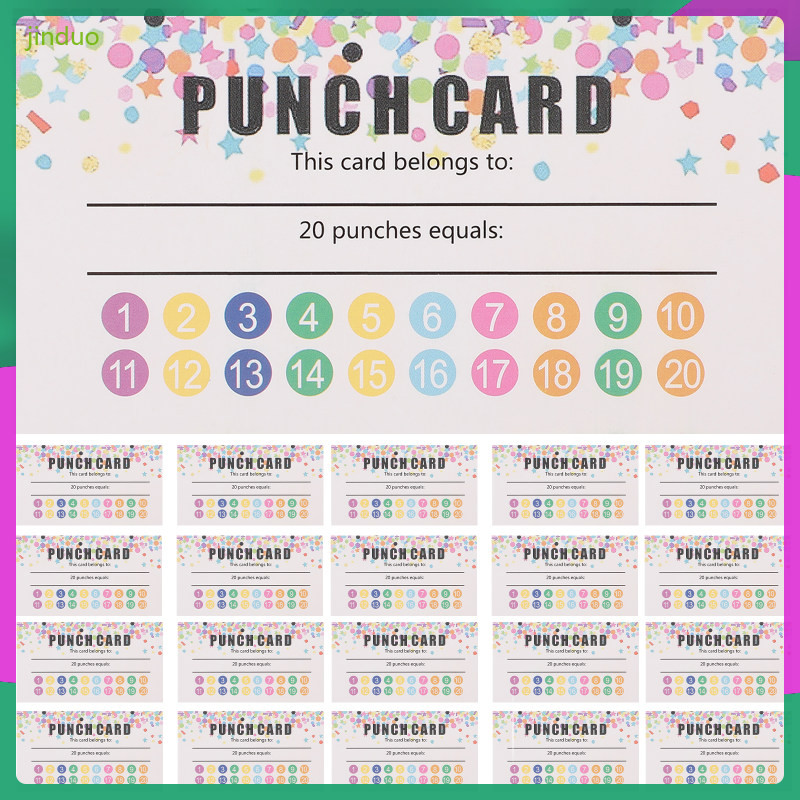50 sheets Cartoon Punch Cards Incentive Reward Cards School Punch Cards ...