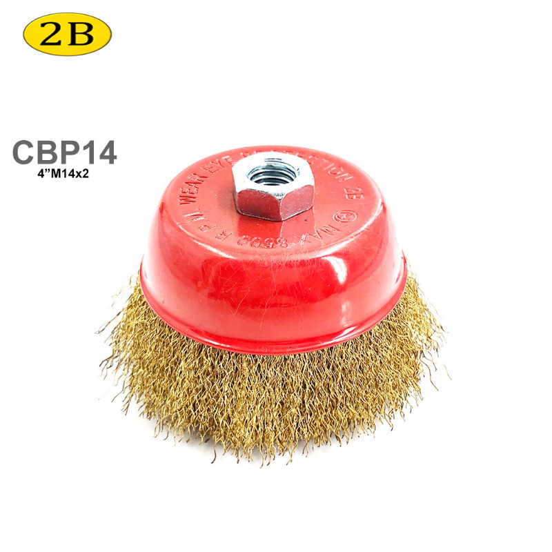 2B 4" M14x2 Cup Brush Plain Brass Wire Wheel Rotary Brushes For Angel ...