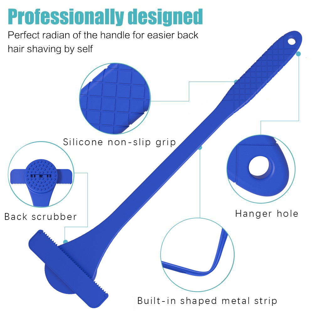 2 In 1 Men Back Shaver Body Leg Razor Back Hair Removal Tool (Blue with ...