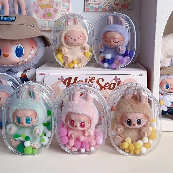 Labubu V1/V2 Transparent Protective Case with Keychain, Popmart Doll ...
