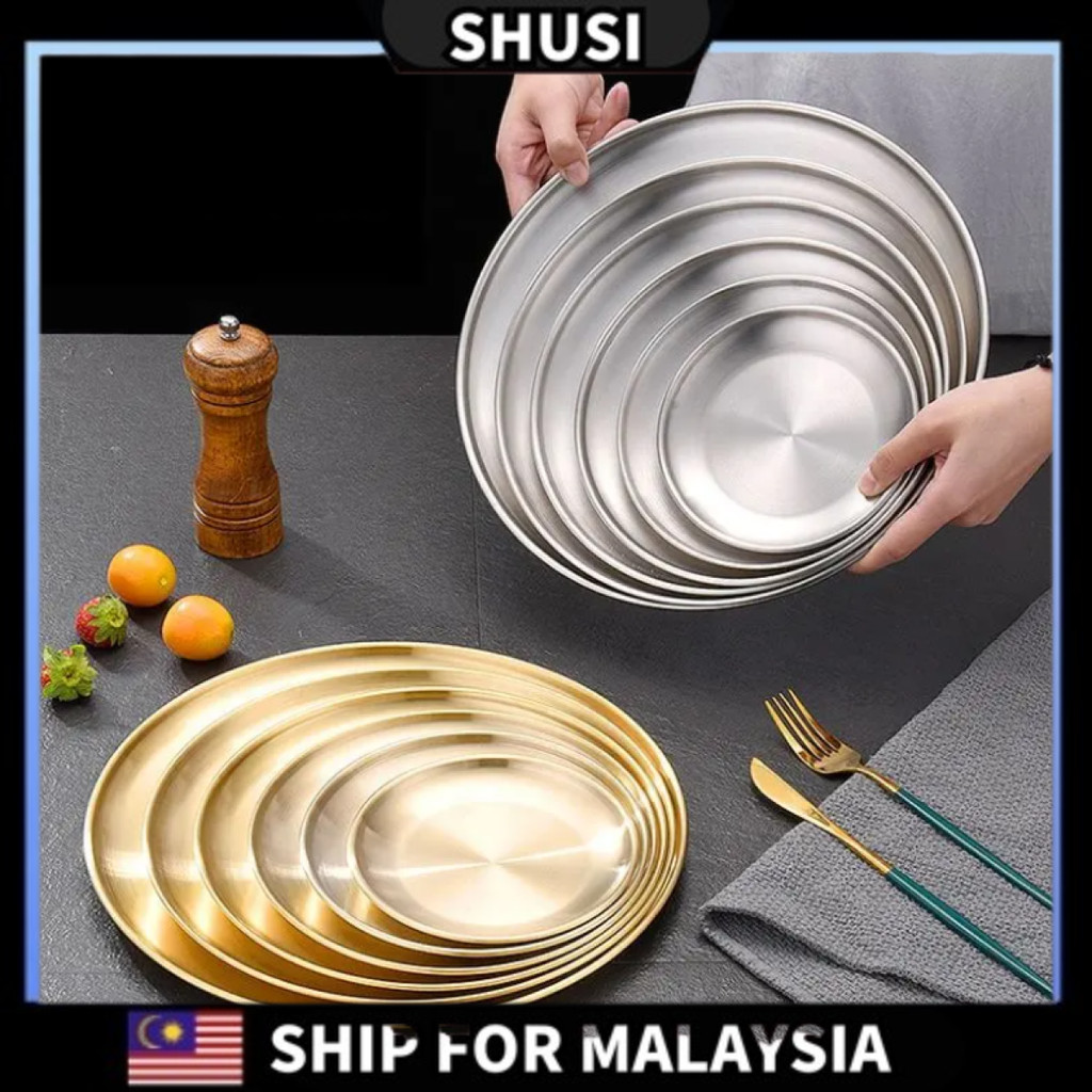 6IN1 Round Tray Serving Plate Restaurant Tableware Stainless Steel Dish ...