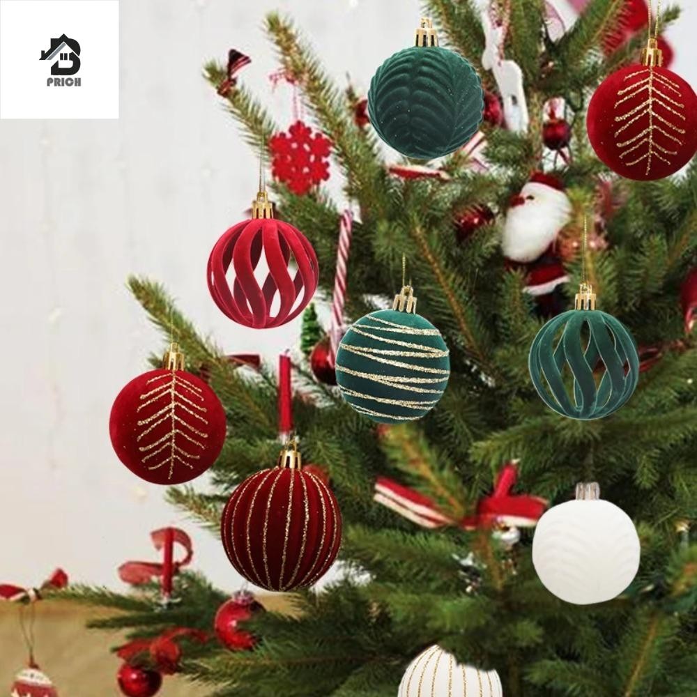 PRICH 6pcs Christmas Painted Balls Pendant, Red Green White Plastic ...