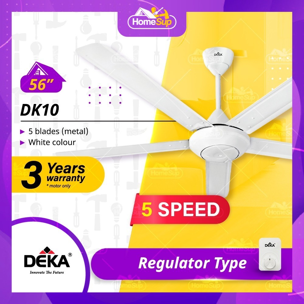 DEKA Dk10 Ceiling Fan – 56 Inch, Regulator, 5 Metal Blades | White ...