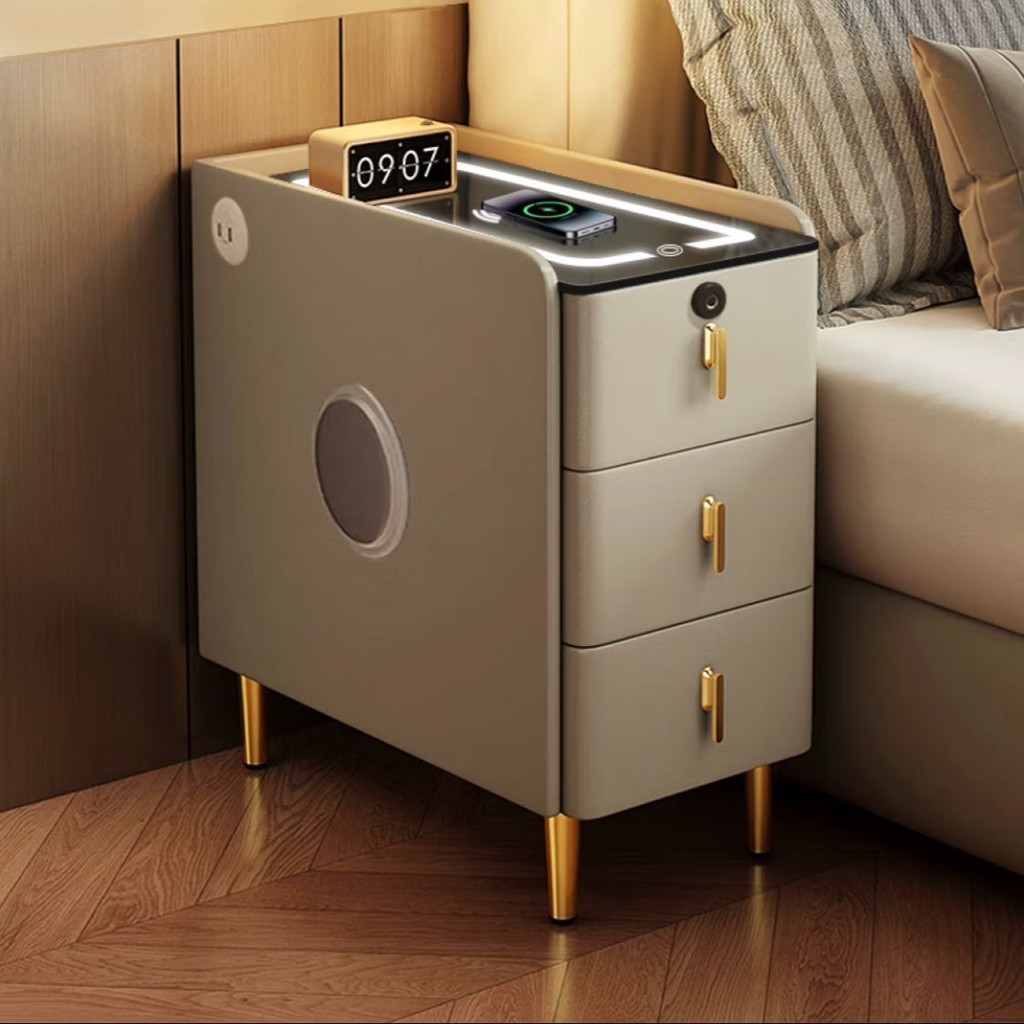 Solid Wood Ultra-Narrow Smart Small Bedside Table Light Luxury Modern ...