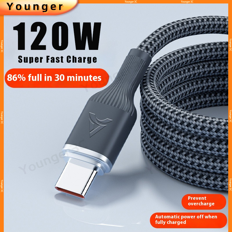 120W Super Fast Charging Cable 6A Automatic Power Off Weaving Charging ...