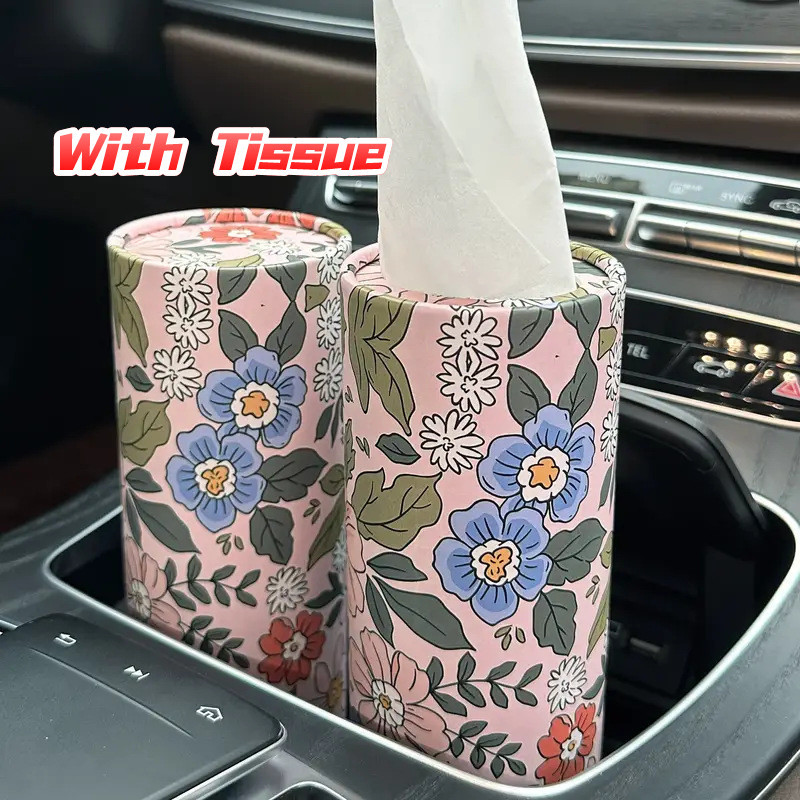 Car Tissue Cylinder with Facial Tissue Bulk Round Floral Car Tissue ...