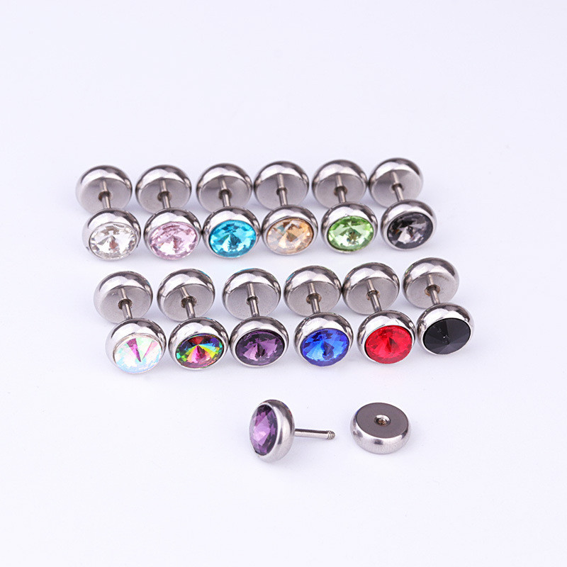 1 Pair Stainless Steel Fake Ear Plugs Lobe Piercing Unisex with Crystal ...