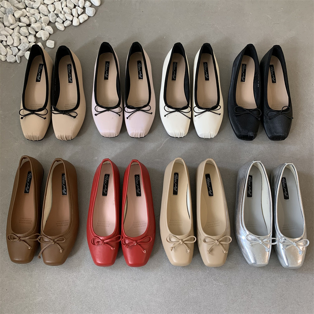Flat Satin Ballet Shoes Women's Shoes New Style Black Square Toe Shoes ...