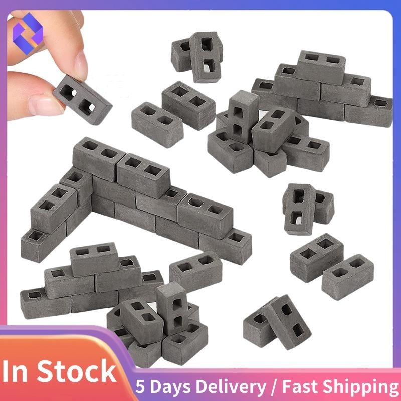 60 Packs Cinder Blocks 1/12 Scale Mini Bricks Concrete Miniature Bricks ...