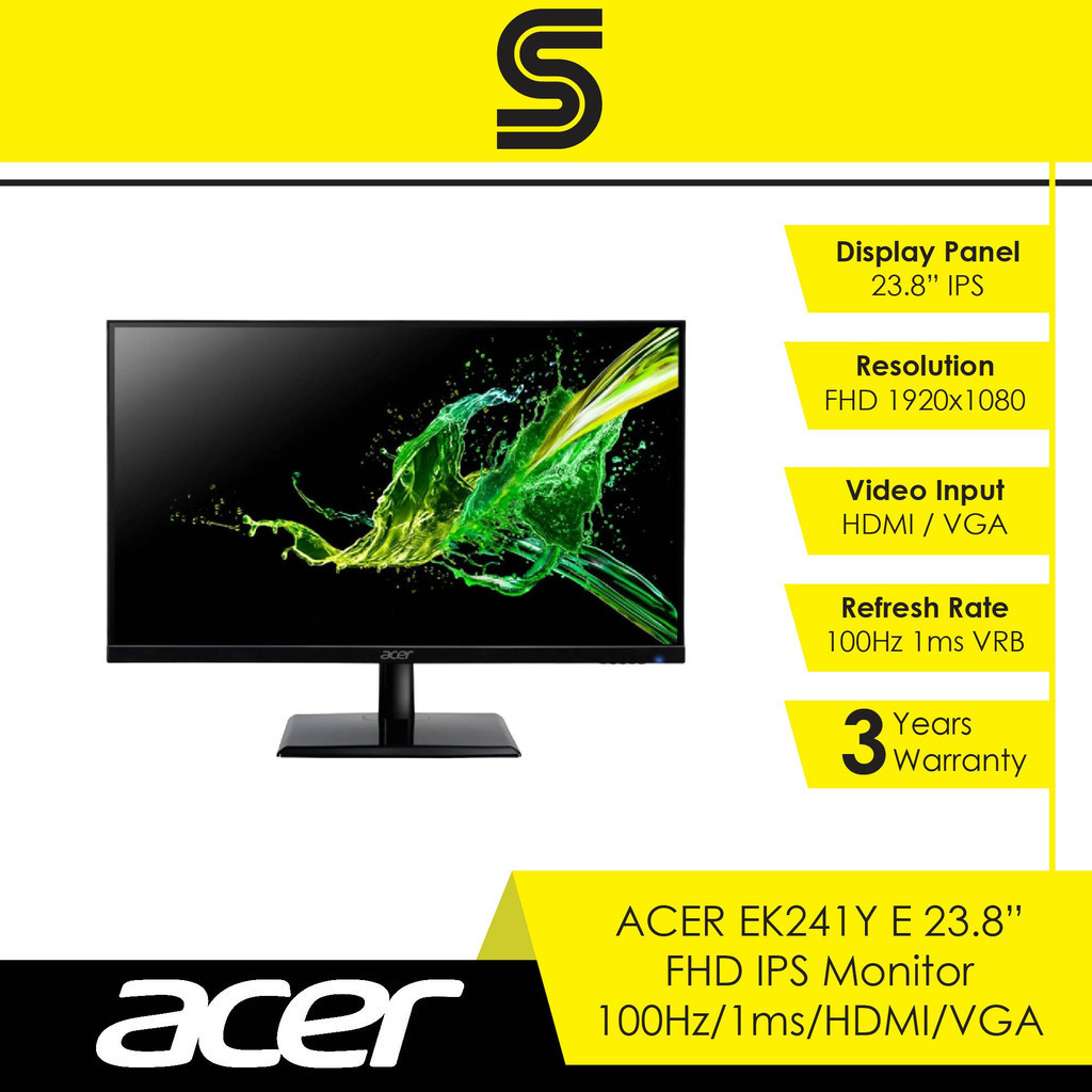ACER EK241Y E 23.8" FHD IPS Monitor - 100Hz/HDMI/VGA | Shopee Malaysia