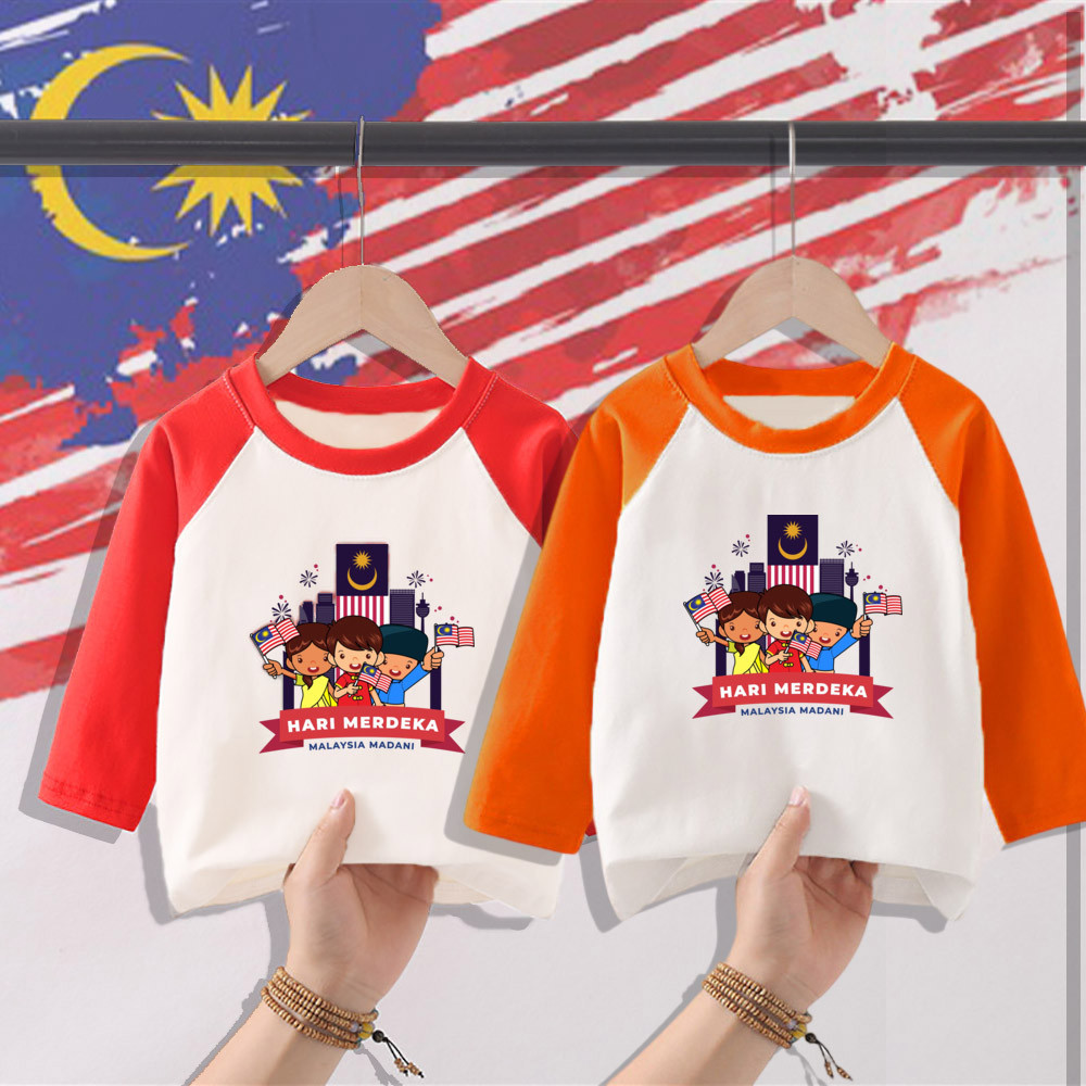 Hari Merdeka Pattern Printed Raglan Long Sleeved Children's Pajamas ...