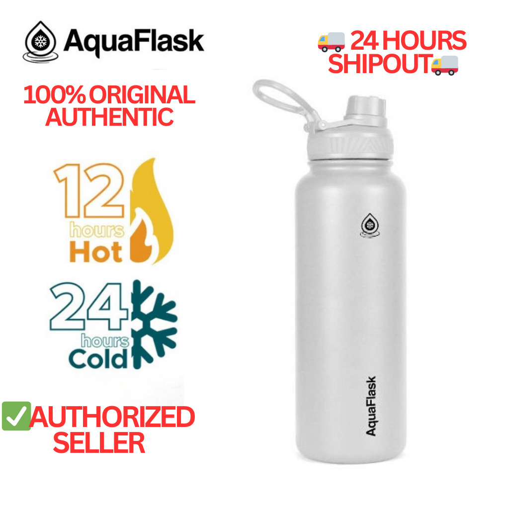 Aquaflask ARCTIC WHITE 40oz Wide Mouth w Spout Lid Insulated Stainless ...