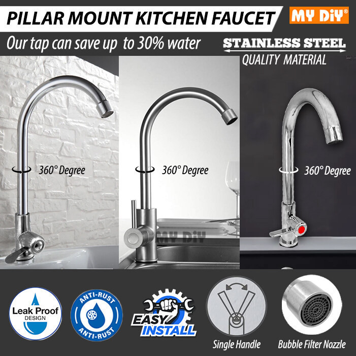 MYDIYHOMEDEPOT - STAINLESS STEEL PIPE KITCHEN TAP FAUCET PILLAR SINK ...