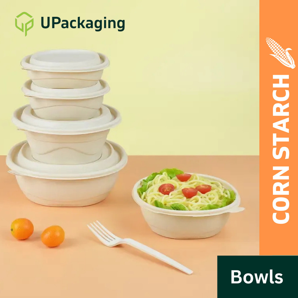 [50 Pcs] CORN STARCH BOWLS Bio Bowl Container Biodegradable Cornstarch Round Disposable Box ...