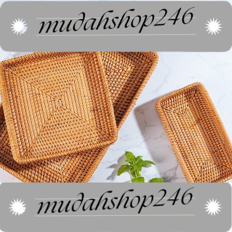 BEEHAUS Rectangular Hand-Woven Rattan Basket Tray | Storage Box Wicker ...