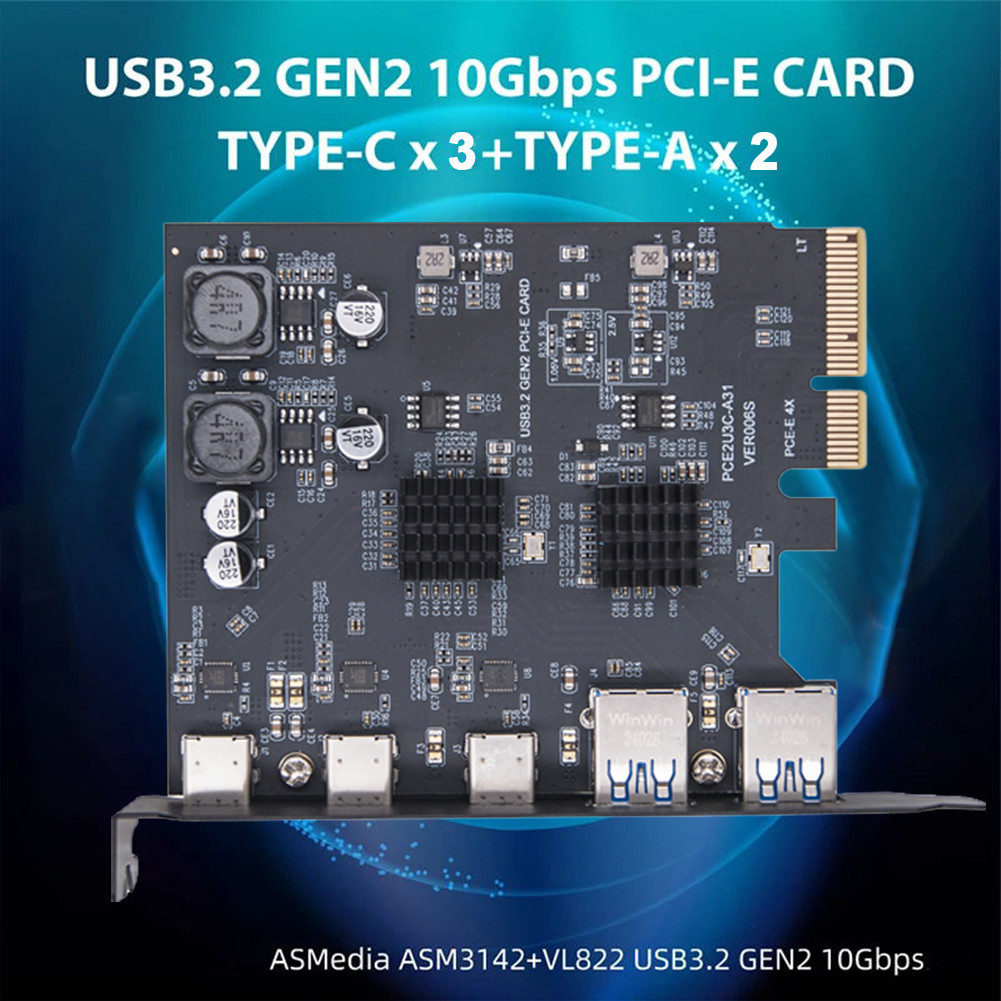 PCI Express X4 to USB C + USB3.2 Gen2 10Gbps Adapter PCIE USB Expansion ...