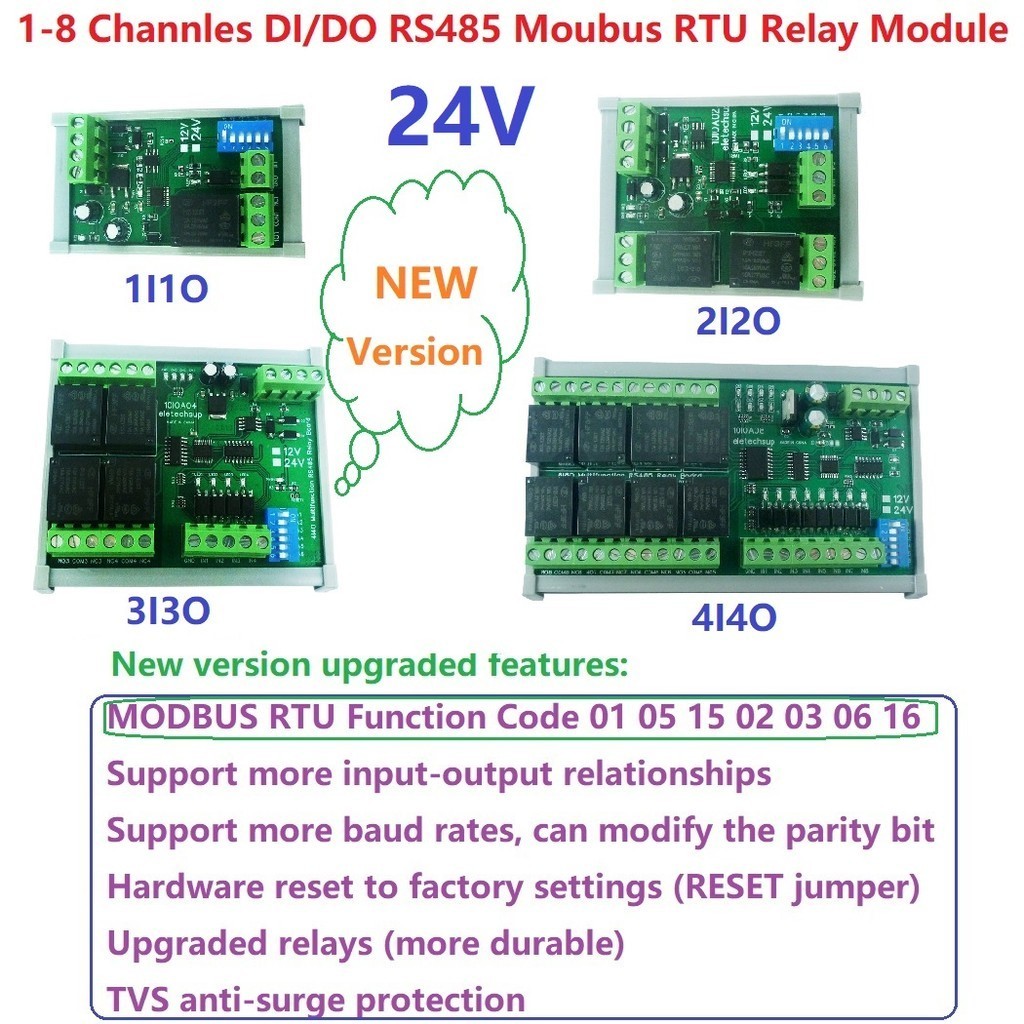 DC 24V 1-8Ch Optically Isolated NPN Input Relay Output DI-DO PLC IO Expanding Module Modbus RTU ...