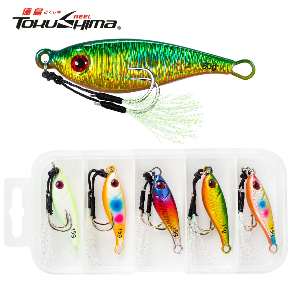 5Pcs/Box Umpan Mancing Jig 20g/30g/40g/60g 3D Eyes Fishing Metal Jigging Casting Bait Sebarau ...
