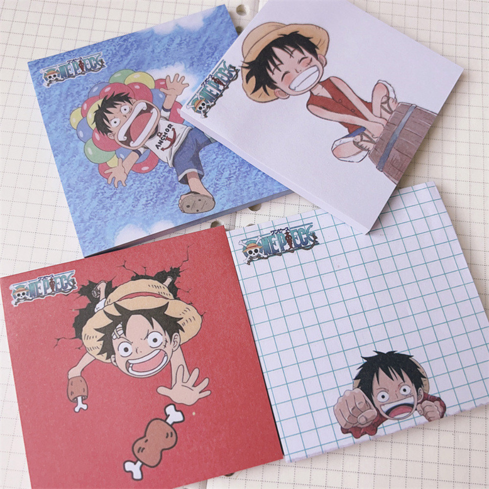 4pcs Cartoon Anime One Piece Luffy Sticky Notes Student Message Memo ...