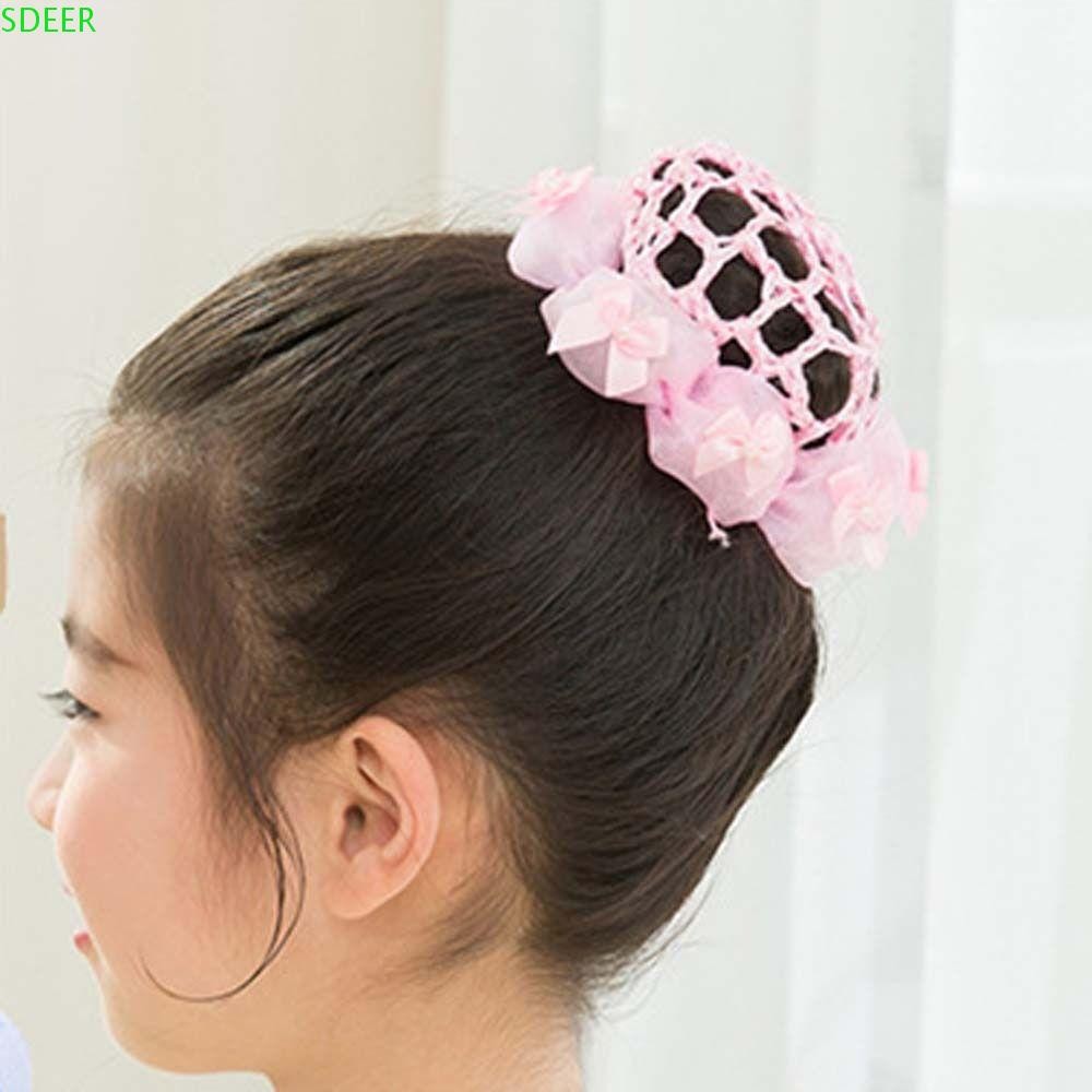 SDEER Flower Mesh Hair Net, Bow Crystal Children Bun Net, Invisible ...
