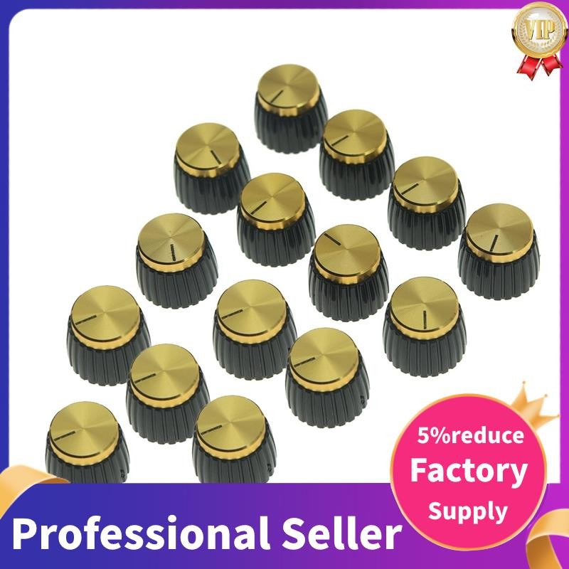 15Pcs Guitar AMP Amplifier Push on Fit Knobs Black with Gold Aluminum ...