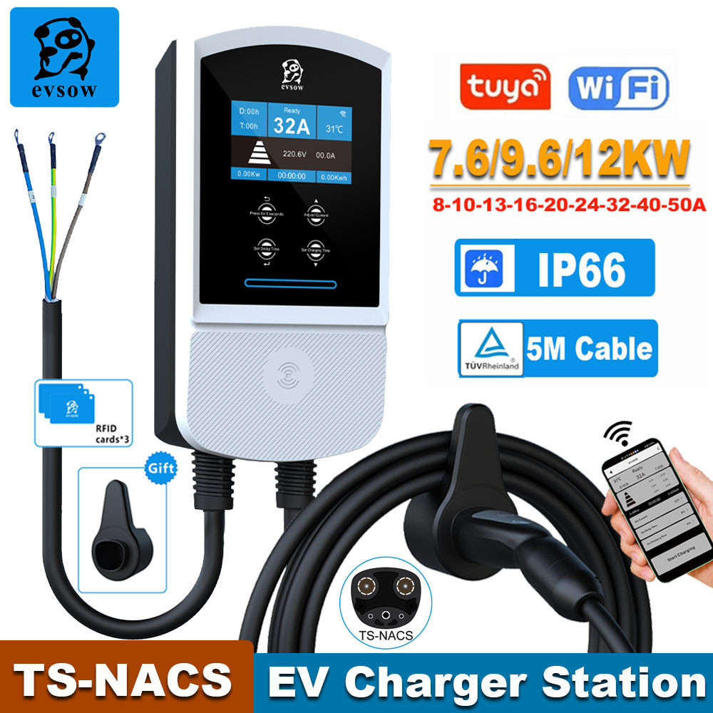 evsow TS-NACS EV Charger 12KW 50A Electric Vehicle Charger Station With APP Control 7.6KW NACS ...