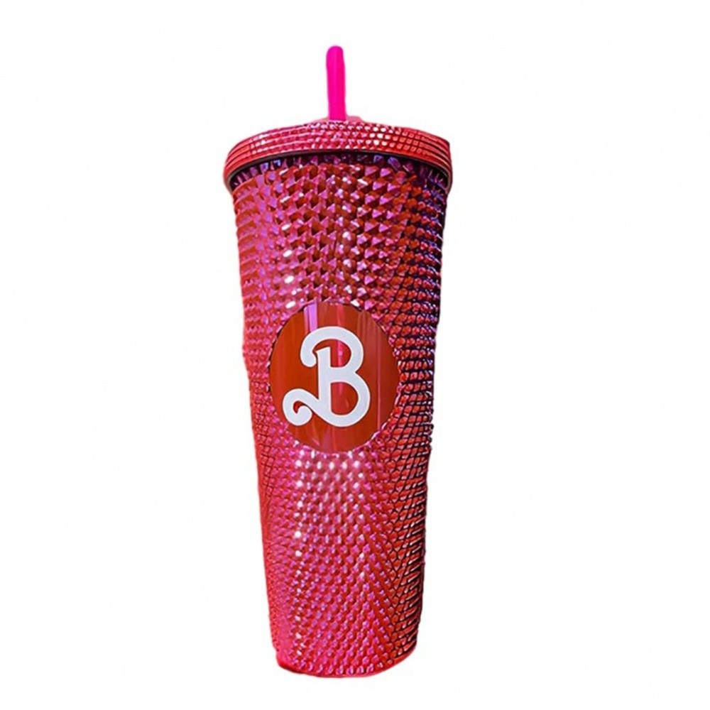 Barbie Pink Tumbler Straw Cup Rose Red Barbie Studded Tumbler With ...