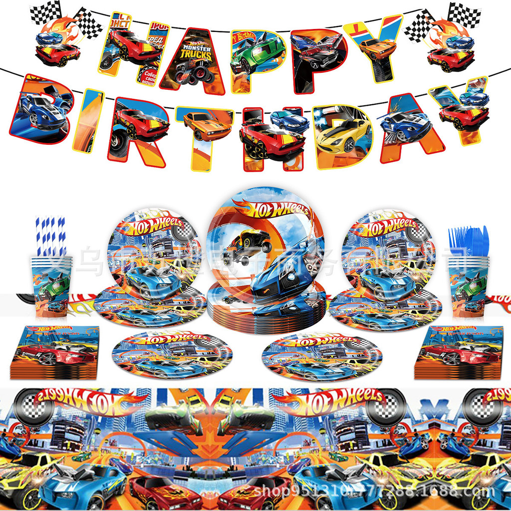 New Hot Wheels Theme Party Needs Tableware Cartoon Car Paper Plate Cup ...