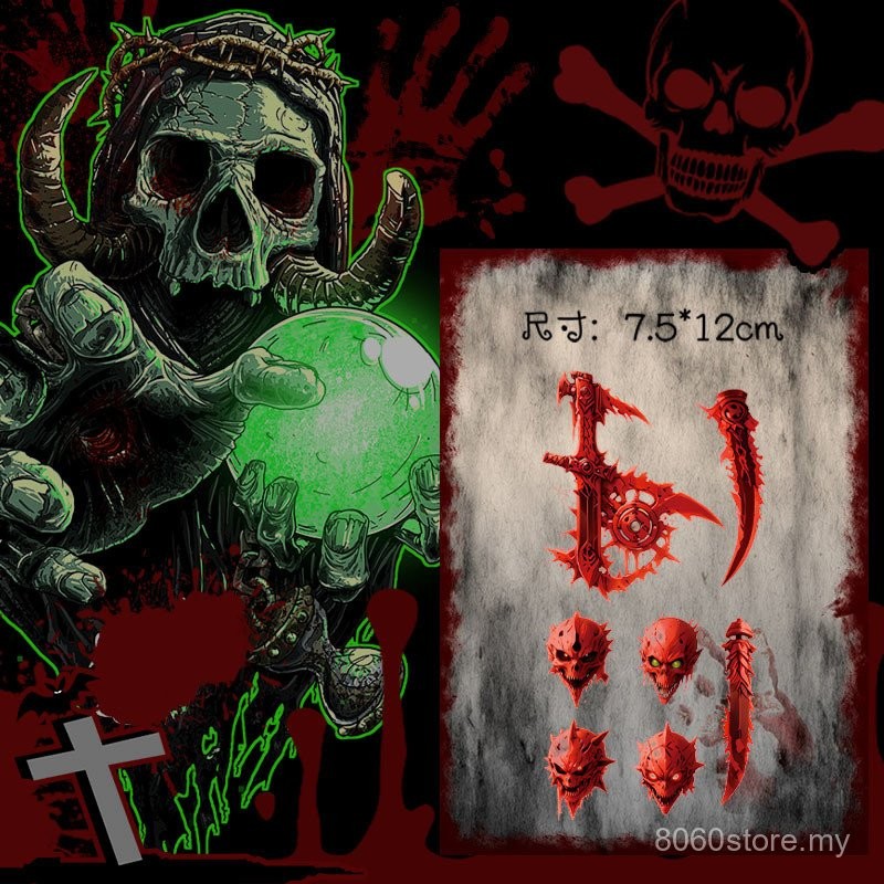 Halloween Tattoo Sticker Simulation Horror Bleeding Fake Wound Skull ...