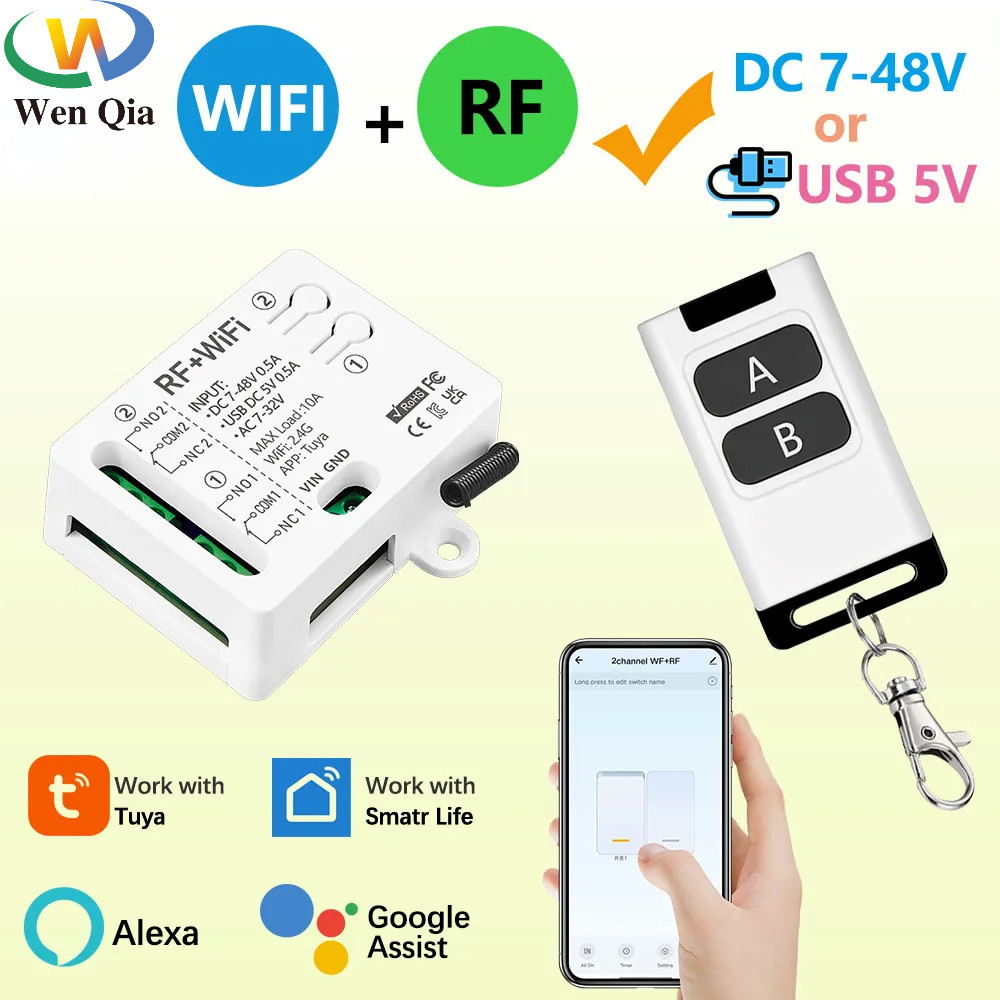Tuya WiFi Smart Switch DC 12V 24V 2Channels Dry Contact Relay Receiver ...