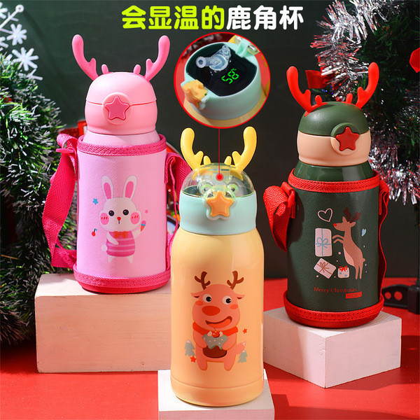 botol air budak sekolah botol air Cawan termos kanak-kanak pintar tanduk 304 cawan jerami kartun ...