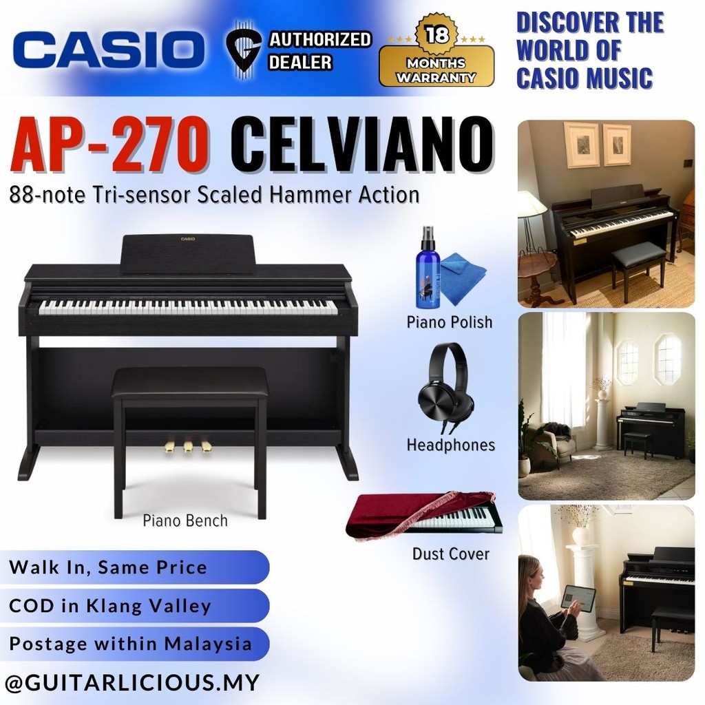 Casio AP-270 Celviano 88-Keys Digital Piano ( AP-270BK / AP270 BK / AP270-BK / BLACK ) | Shopee ...