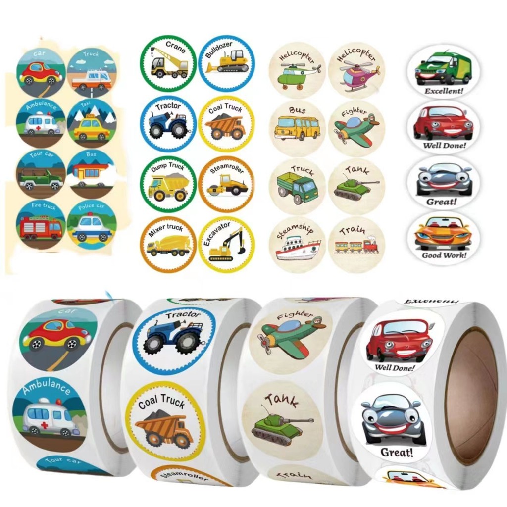 Roll round Stickers Children Cartoon Car Paste Learn English Children ...