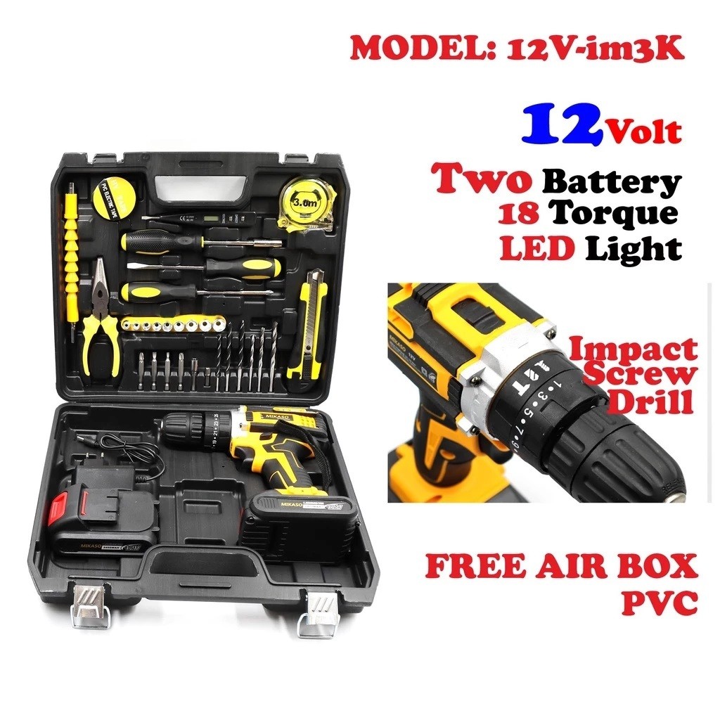 [12 Volt ] Cordless Impact Drill Screwdriver Two battery Model 12-im3k ...