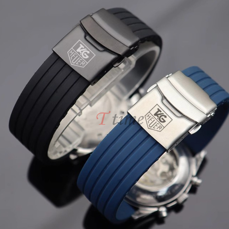 Silicone Strap for TAG Heuer Steel Black Folding Buckle Watch Strap Men ...