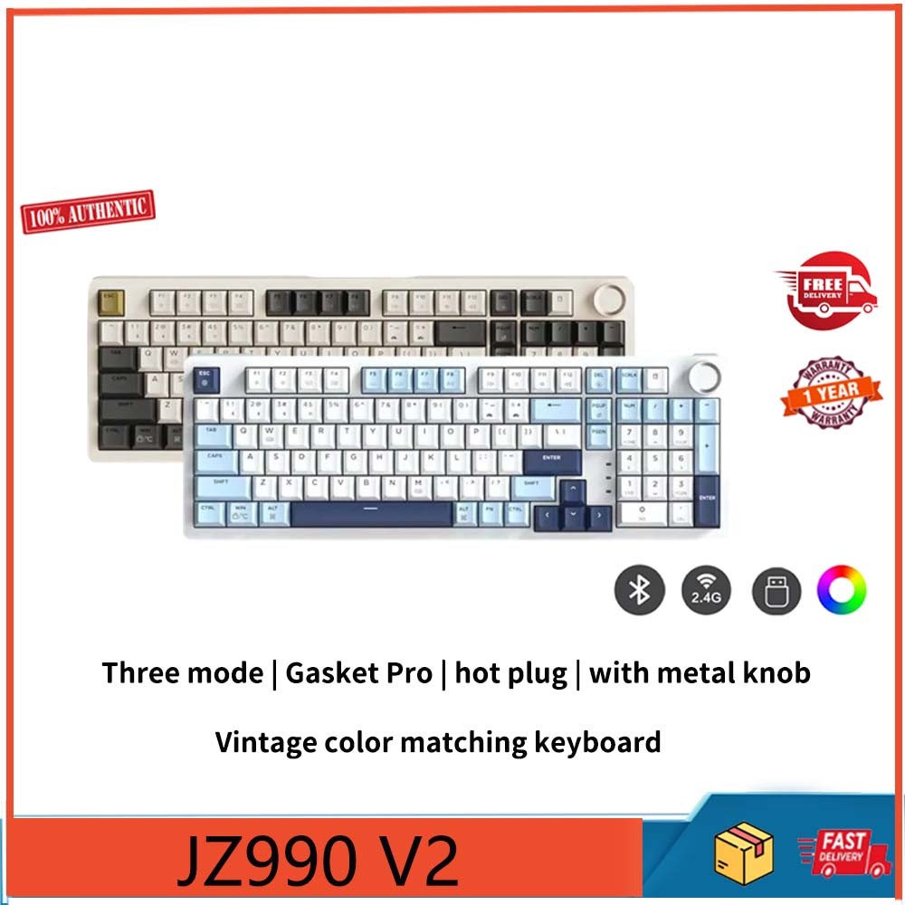 Jingzao JZ990 V2 three mode customized mechanical keyboard, GasketPro structure, hot plug, with ...