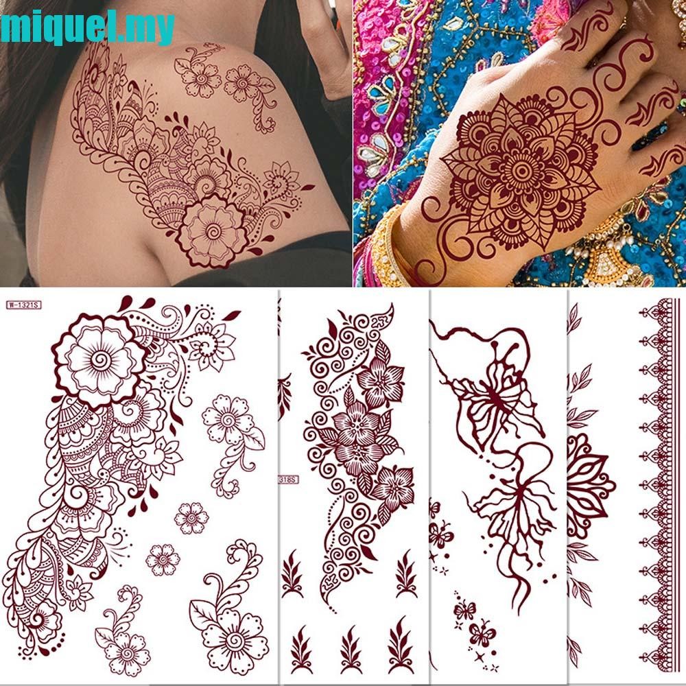 MIQUEL Temporary Tattoo, Red Mehndi Stickers Legs Arm Henna Tattoo ...