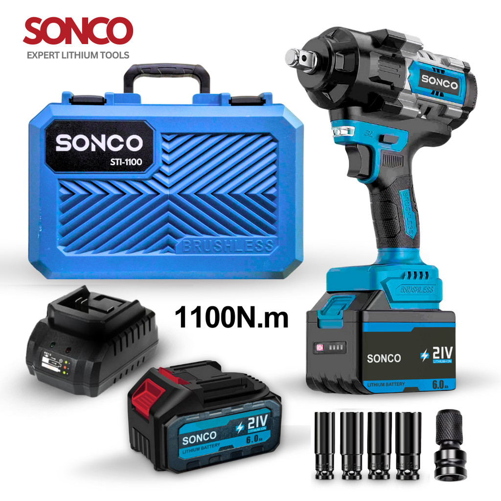 SONCO 1100Nm Electric Cordless Impact Wrench Heavy Duty Brushless High ...
