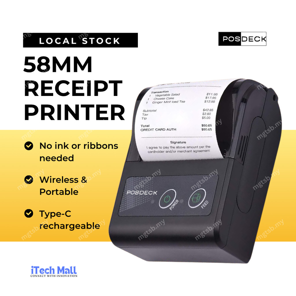 POSDECK 58mm Thermal Receipt Printer Bluetooth Resit Mesin Topup Phone ...