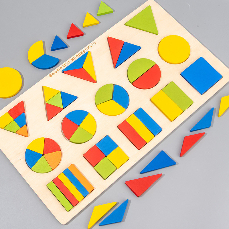 Montessori Geometric Shape Puzzle – Color & Fraction Recognition Board ...