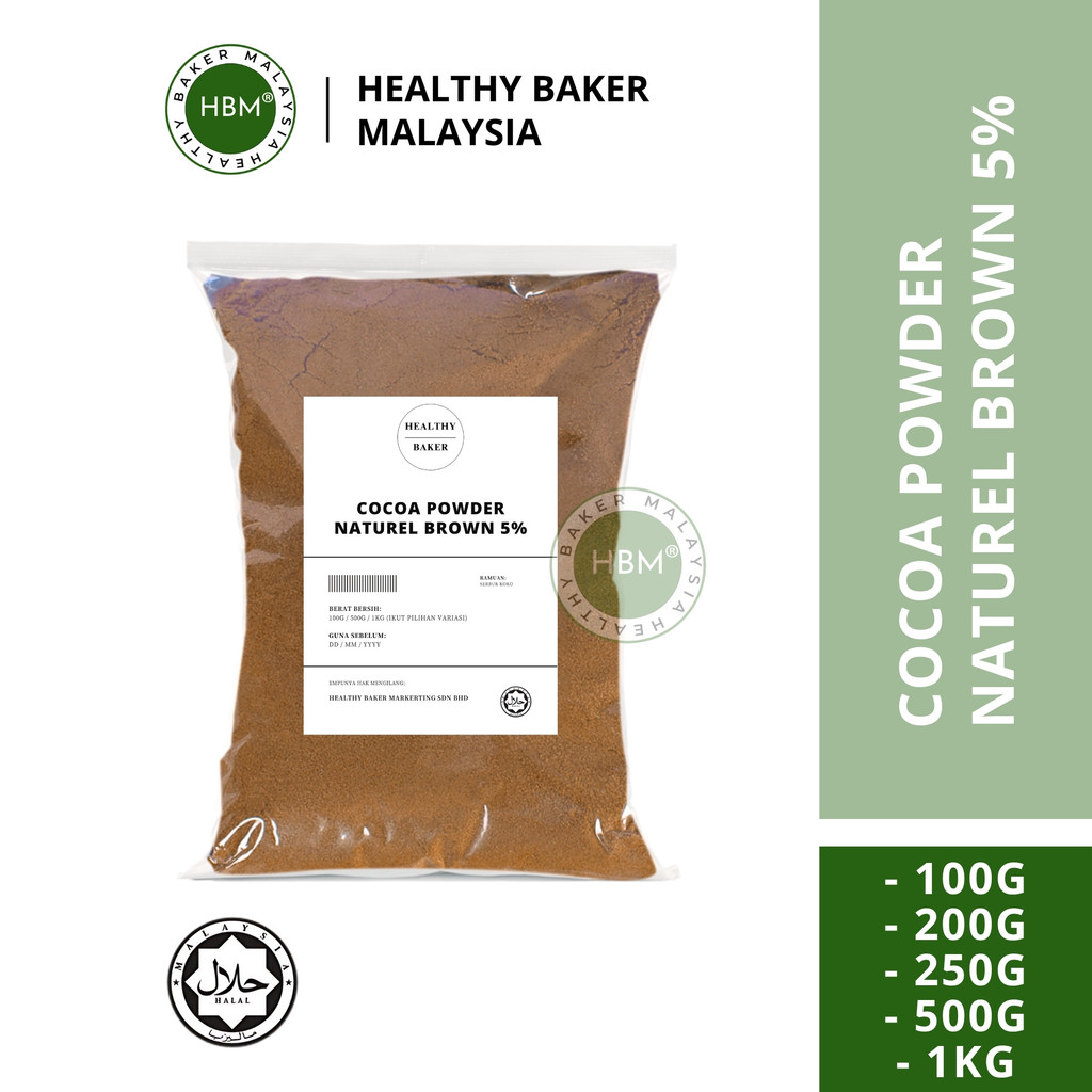 Cocoa Powder Natural Brown 5% 1KG, 500G, 100G / Serbuk Koko Coklat ...