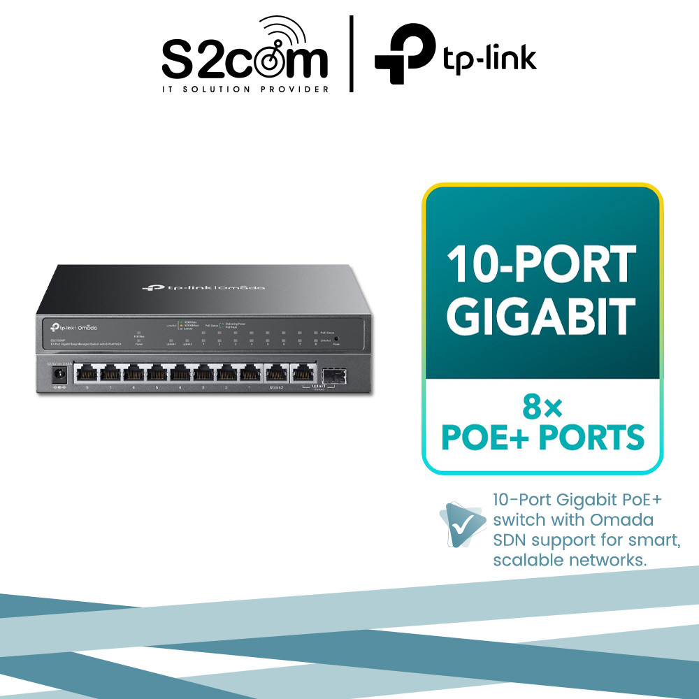 TP-Link ES210GMP Omada 10-Port Gigabit Easy Managed Switch with 8-Port ...