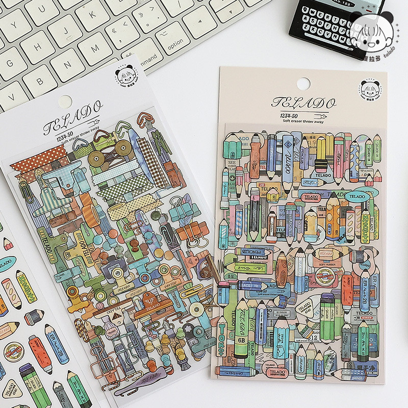 ENWEI 4 Pcs [Stationery Sticker Series] Stationery Illustrations Themed ...